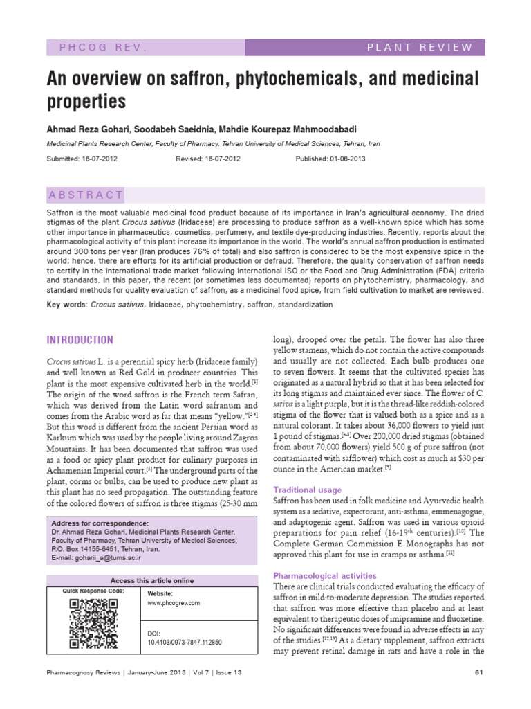An Review of Saffron | PDF | High Performance Liquid Chromatography | Turmeric