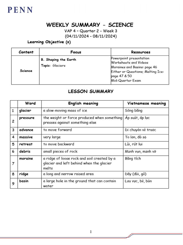 Weekly Summary - Grade 4 - Q2 - W3 - Science-1 | PDF | Glacier | Earth ...