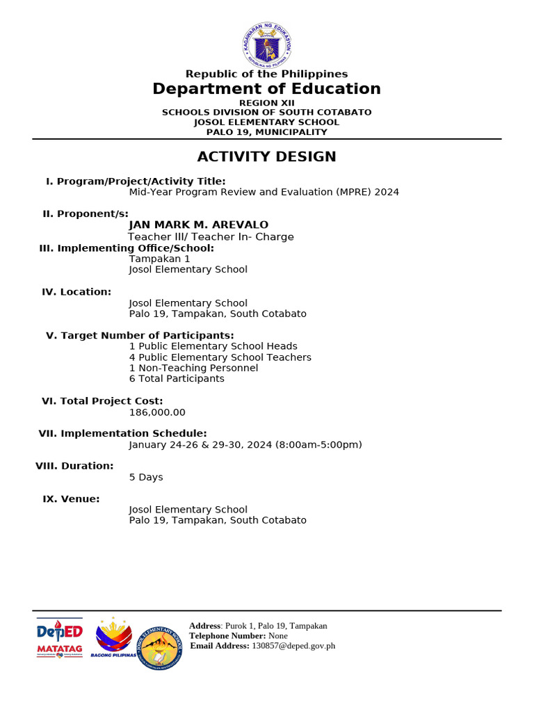 Activity-Design-MPRE SY 2023-2024 | PDF | Meal | Lunch
