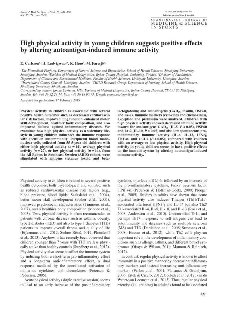 High Physical Activity in Young Children Suggests Positive Effects by ...