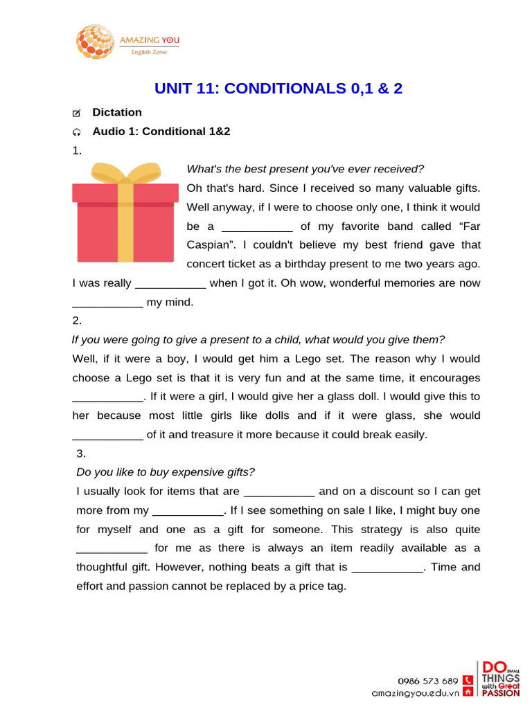 2022 - Unit 11 - Conditionals 0,1,2 | PDF | Gift