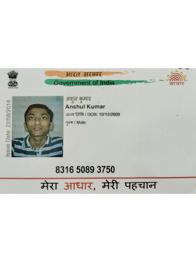 Anshul Kumar Aadhar Card | PDF