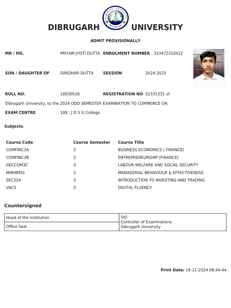 Admit Card | PDF | Justice | Crime & Violence