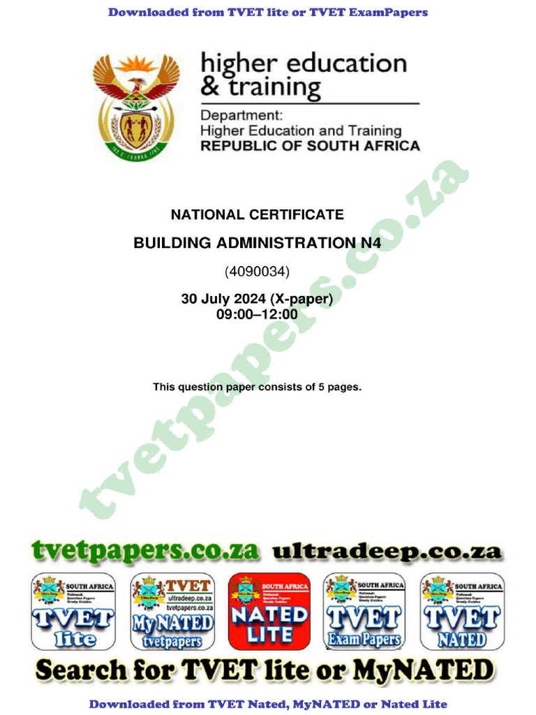 t90 - Building Administration n4 QP Aug 2024 - Tvetpapers - Co.za | PDF