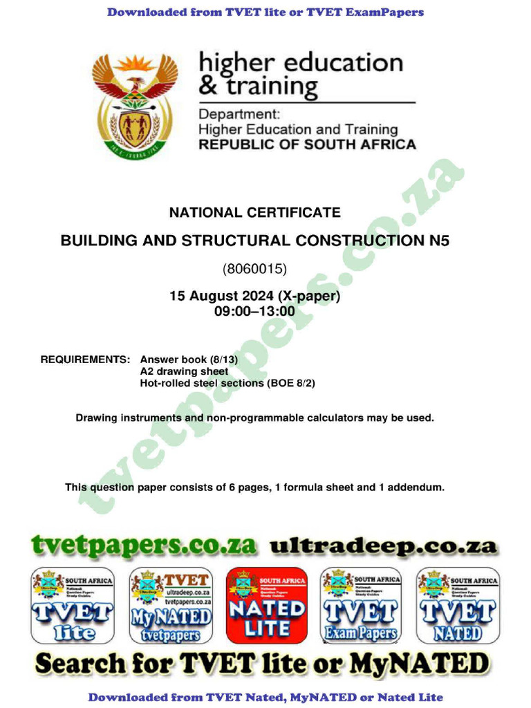 t140 - Building and Structural Construction n5 QP Aug 2024 - Tvetpapers - Co.za | PDF
