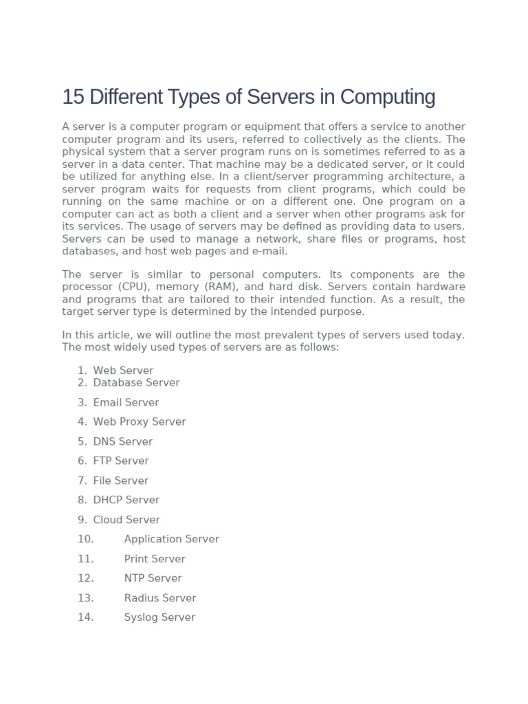 Week # 9 15 Different Types of Servers in Computing | PDF | Radius ...