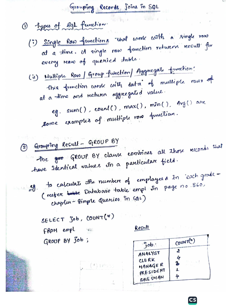Grouping Records, Joins in SQL | PDF Grouping Records, Joins in SQL | PDF