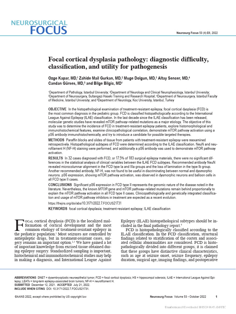 Neurosurg Focus Article Pe6 | PDF | Epilepsy | Immunohistochemistry