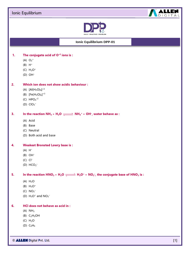 DPP-Ionic Equilibrium Combined | PDF | Ph | Acid