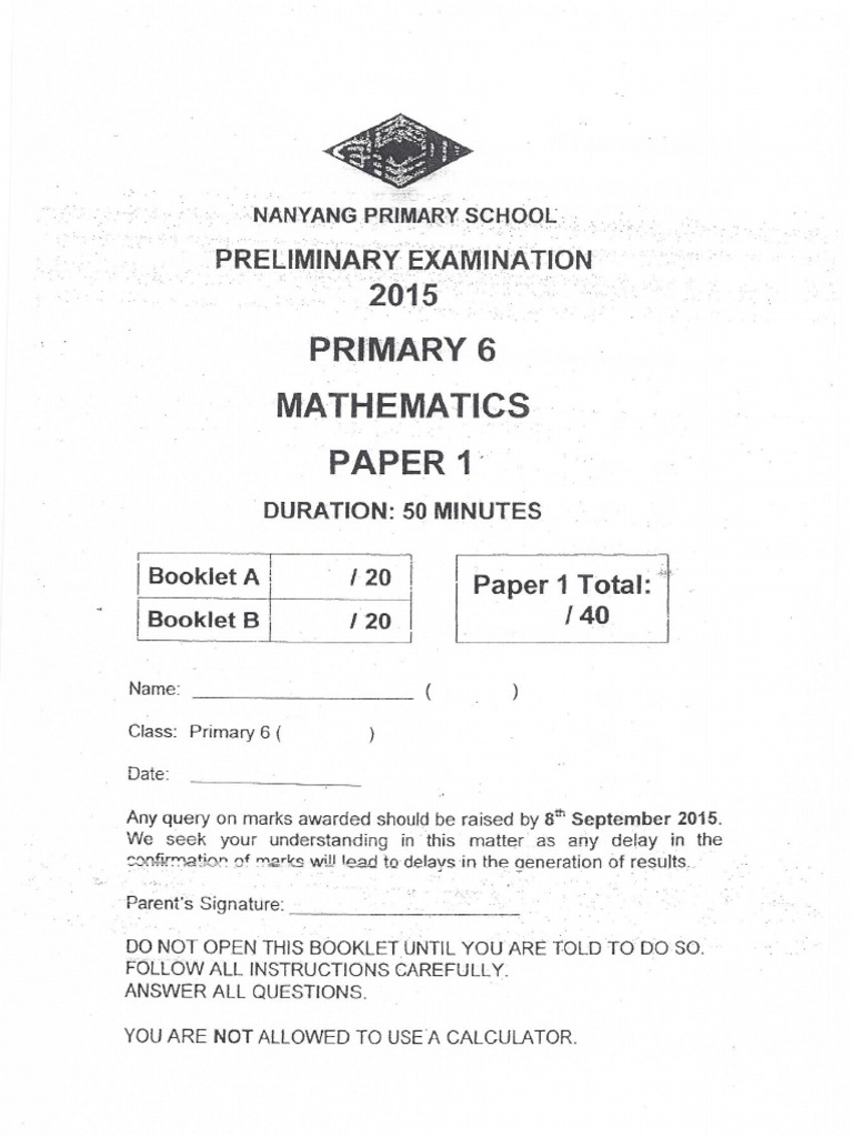 2015 P6 Prelims Maths Nanyang Pdf