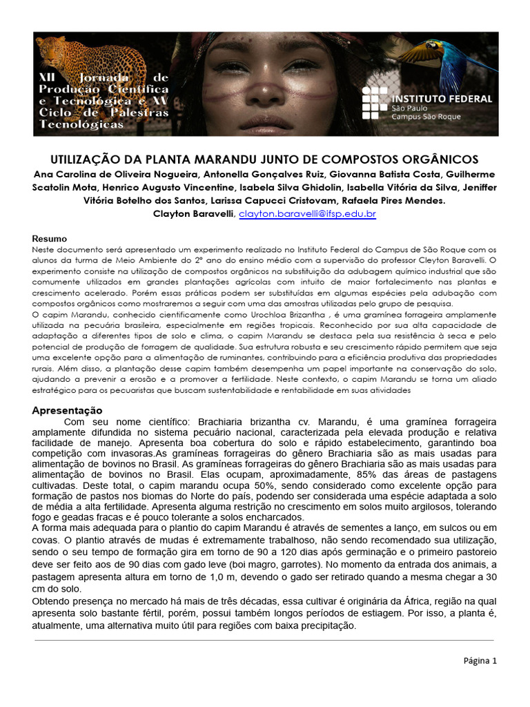 Utilização Da Planta Marandu Junto de Compostos Orgânicos | PDF ...