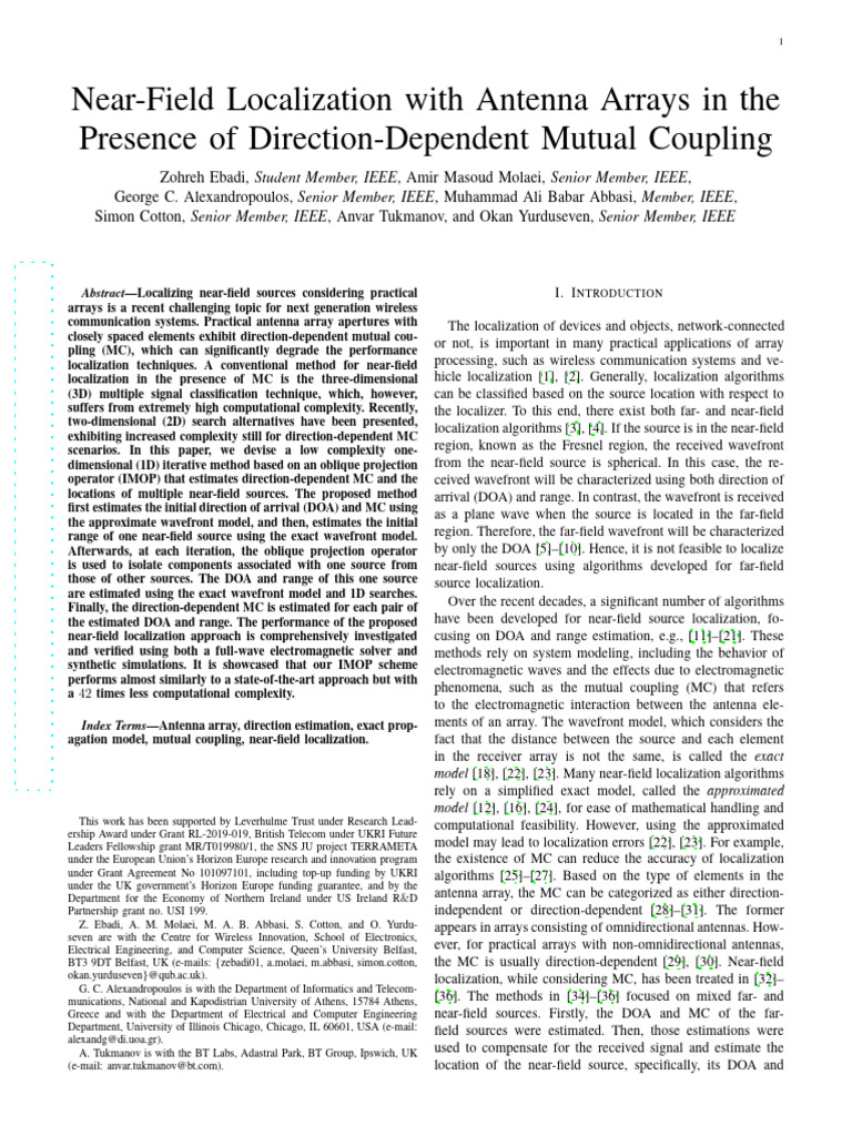 Near Field Localization With Antenna Arrays In The Pdf Matrix Mathematics Antenna Radio 