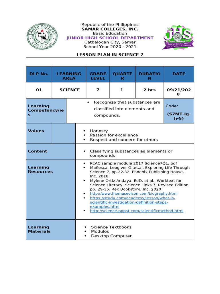 Science 7 Week 3 September 20-24,2021 | PDF | Chemical Substances ...