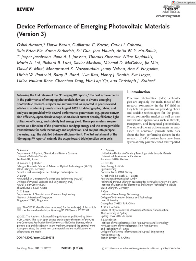 Advanced Energy Materials - 2022 - Almora - Device Performance of ...