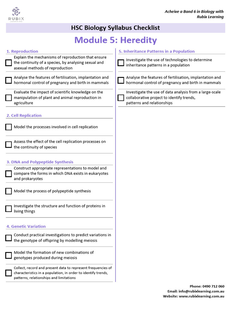 Biology Year 12 Syllabus Checklist - Rubix Learning | PDF | Mutation ...