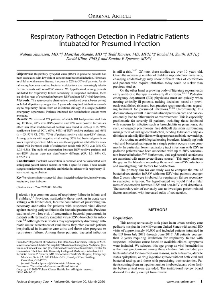 Respiratory PAthogen Detection in Peds Patients Intubated For Presumed ...