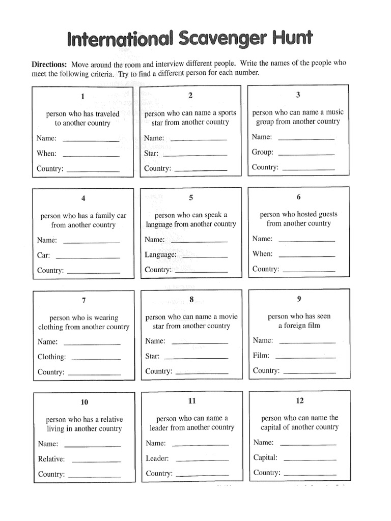 International Scavenger Hunt - Worksheet | PDF
