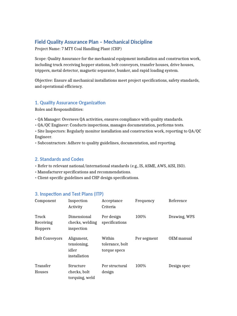 CHP Mechanical Quality Assurance Plan | PDF | Belt (Mechanical ...