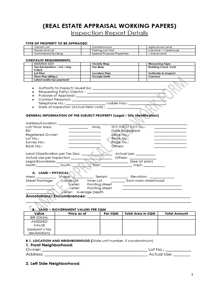 PDF Real Estate Appraisal Checklist Working Papers | PDF | Tile | Concrete