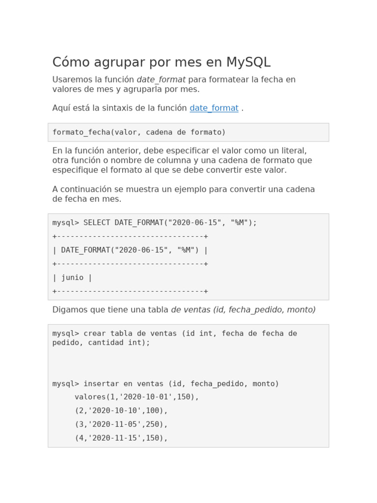 Cómo Agrupar Por Mes en MySQL | PDF | SQL | Ingeniería de software