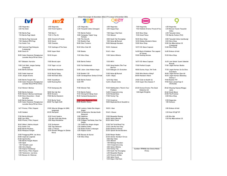 16 November 2024 Jadual TV Malaysia | PDF | Mass Media | Broadcasting