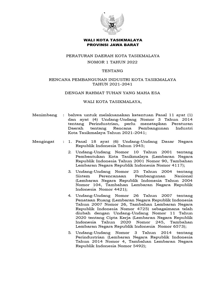 Nomor 1 Tahun 2022 Rpik | PDF