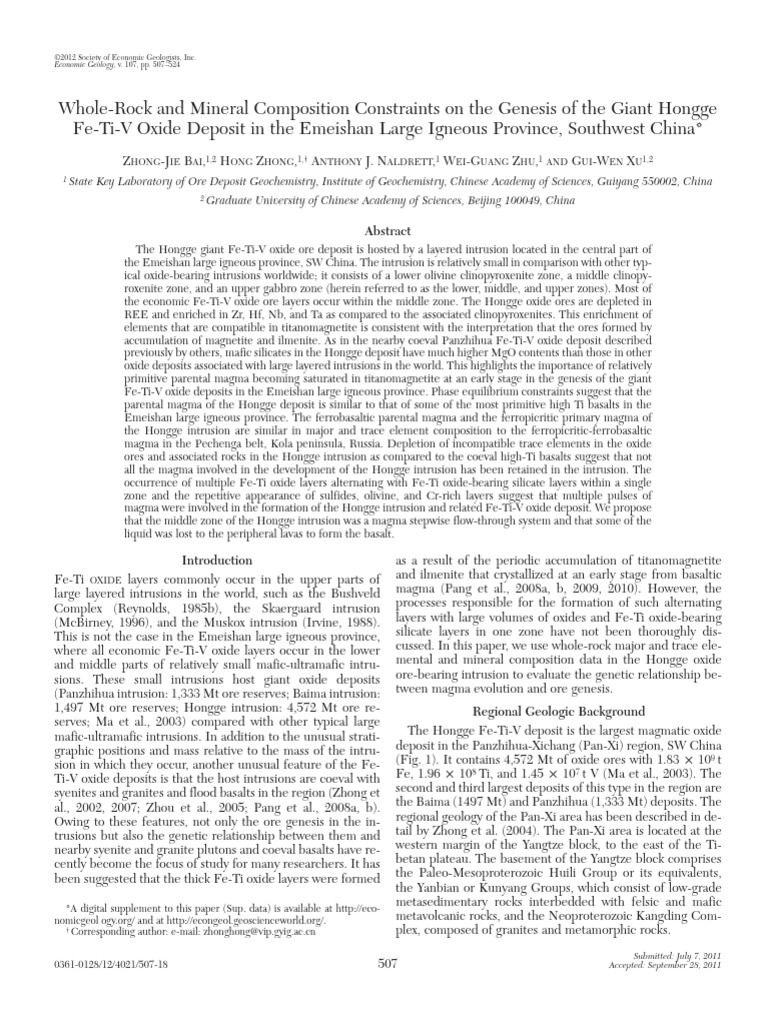 Whole-Rock and Mineral Composition Constraints On The Genesis of The ...