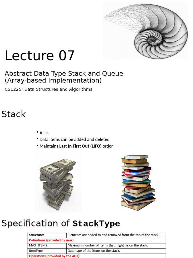 Cse225 Lecture07 Stack Queue Array Pdf Queue Abstract Data Type Computing
