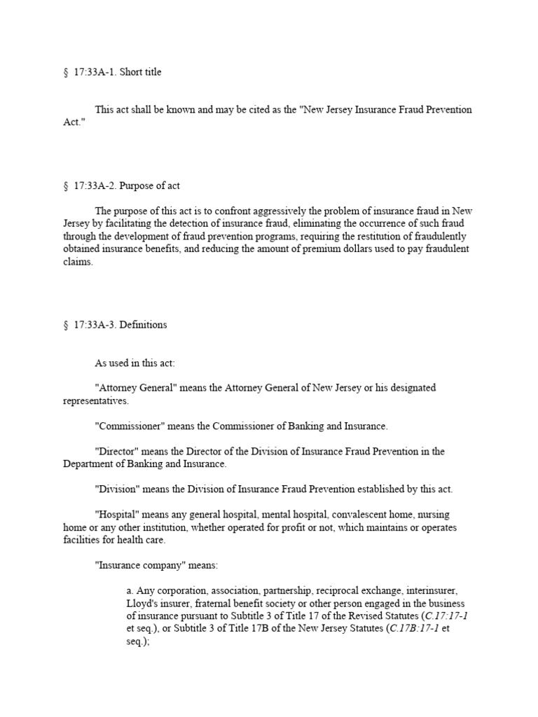 New Jersey Insurance Fraud Act Overview | PDF | Prosecutor | Insurance