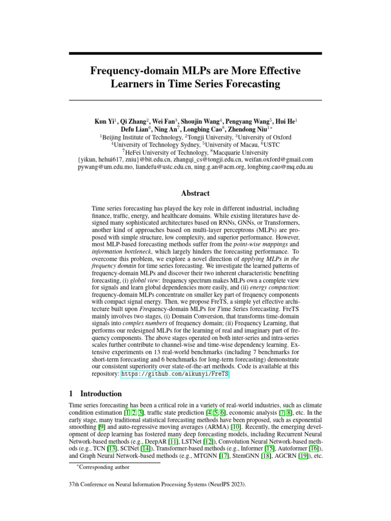 Frequency-Domain MLPs Time Series Forecasting | PDF | Time Series | Discrete Fourier Transform