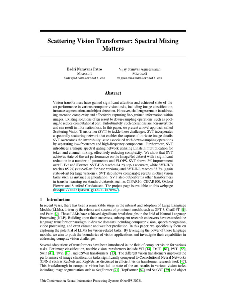 (NIPS23) Scattering Transformation For ViT | PDF | Wavelet | Computer ...