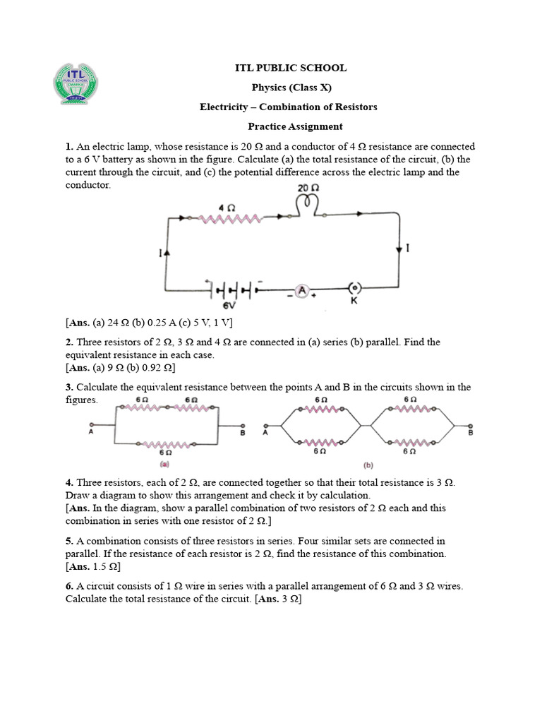 Combination of Resistors - Assignment | PDF | Series And Parallel Circuits | Electrical ...
