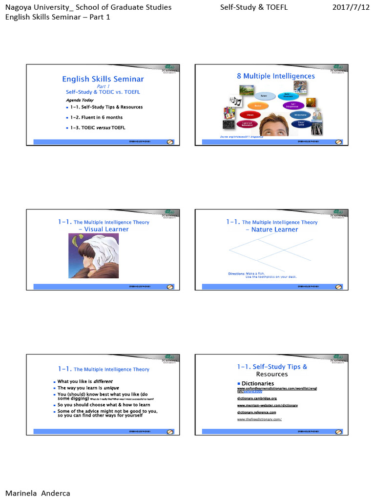 English Skills Seminar: Self-Study & TOEFL | PDF | Test Of English As A ...