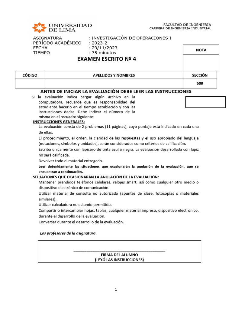 SOLUCION EXAMEN 4 OPE 1 Sec 609 | PDF
