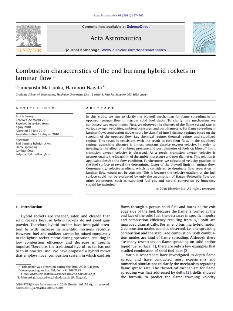 Hybrid Rocket Combustion in Laminar Flow | PDF | Reynolds Number ...