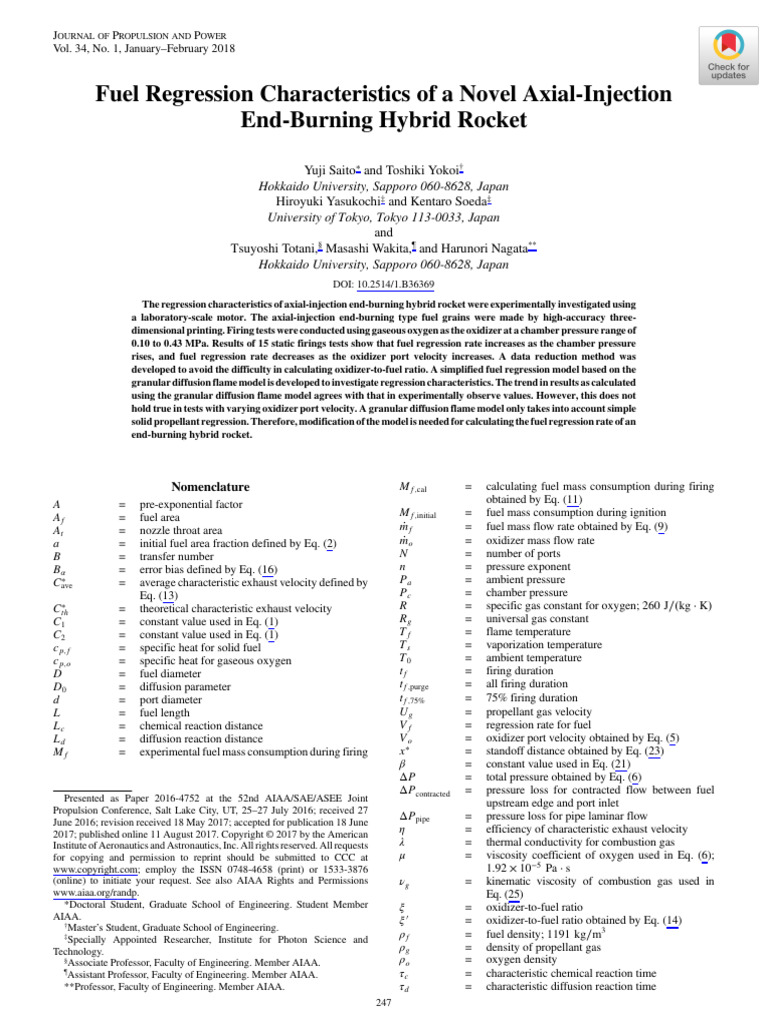 Fuel Regression Characteristics of A Novel Axial-Injection End-Burning ...