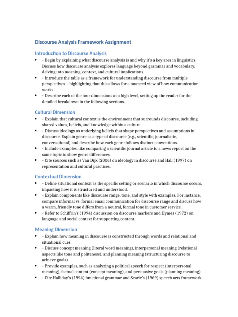 Discourse Analysis Framework Assignment Outline | PDF | Discourse | Gesture
