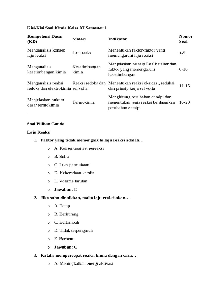 Soal Kimia Kelas Xi SMT 1 | PDF | Sains & Matematika