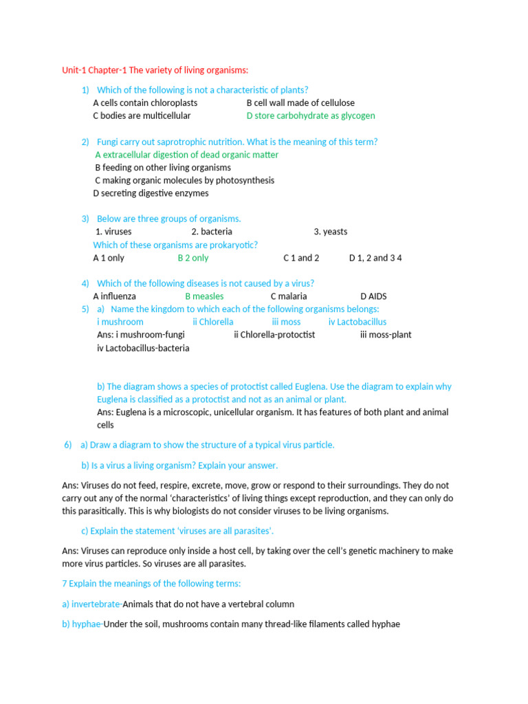 Unit-1 Chapter-2 The Variety of Living Organism | PDF | Science ...