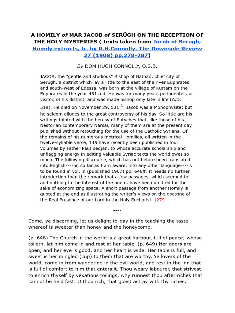 A HOMILY of MAR JACOB of SERÛGH ON THE RECEPTION OF THE HOLY MYSTERIES ...