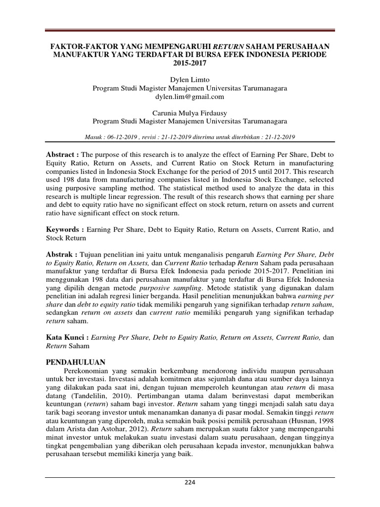 Faktor Faktor Yang Mempengaruhi Return S | PDF | Pengelolaan Keuangan & Uang
