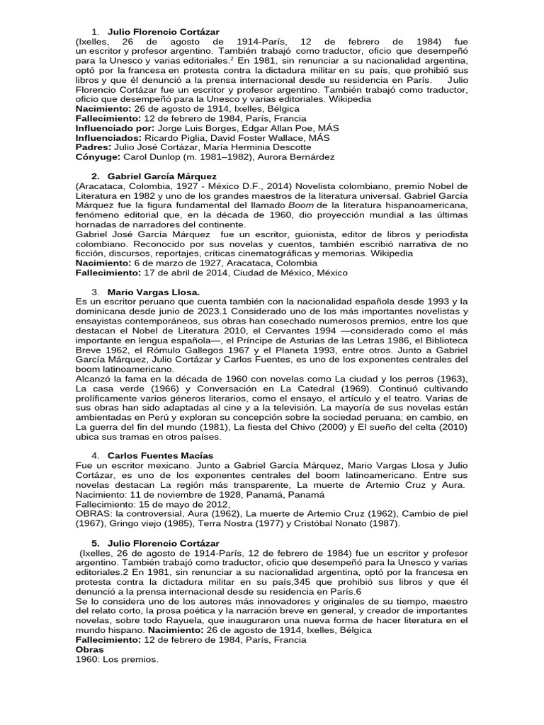 Autores Del Boom | PDF