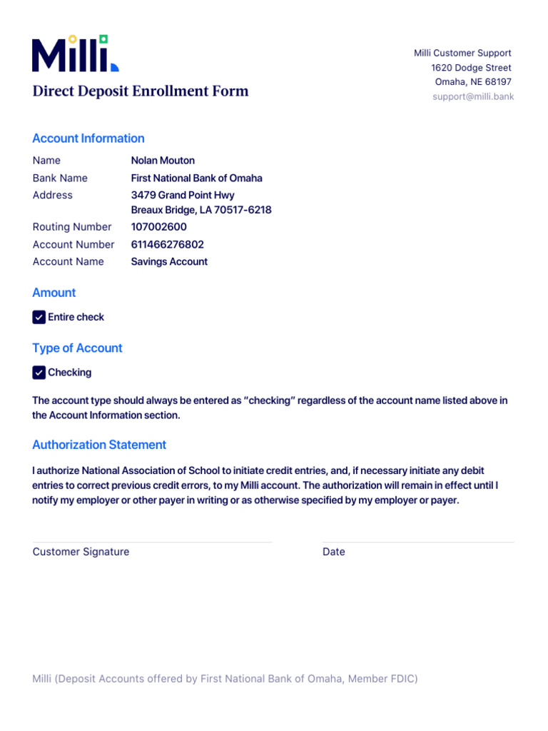 Direct Deposit Form | PDF | Finance & Money Management