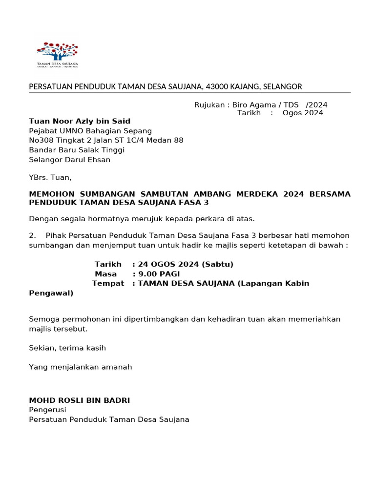 Surat Ambang Merdeka Noor Azly-Penyelaras DUN | PDF | Ilmu Sosial