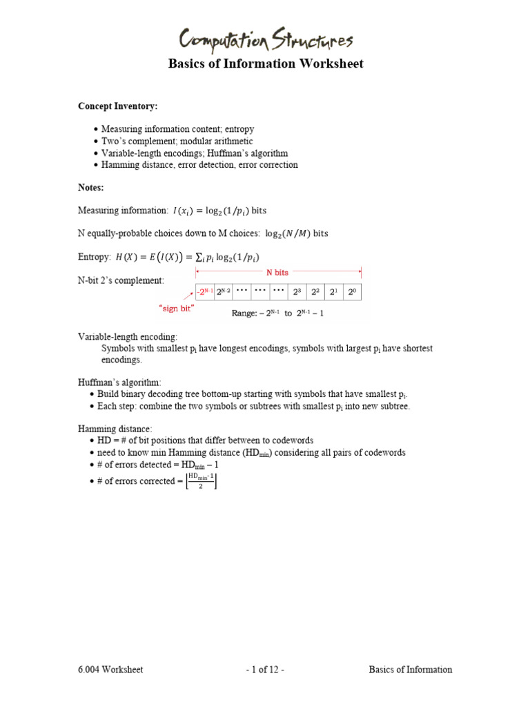 Information Worksheet | PDF | Code | Decimal