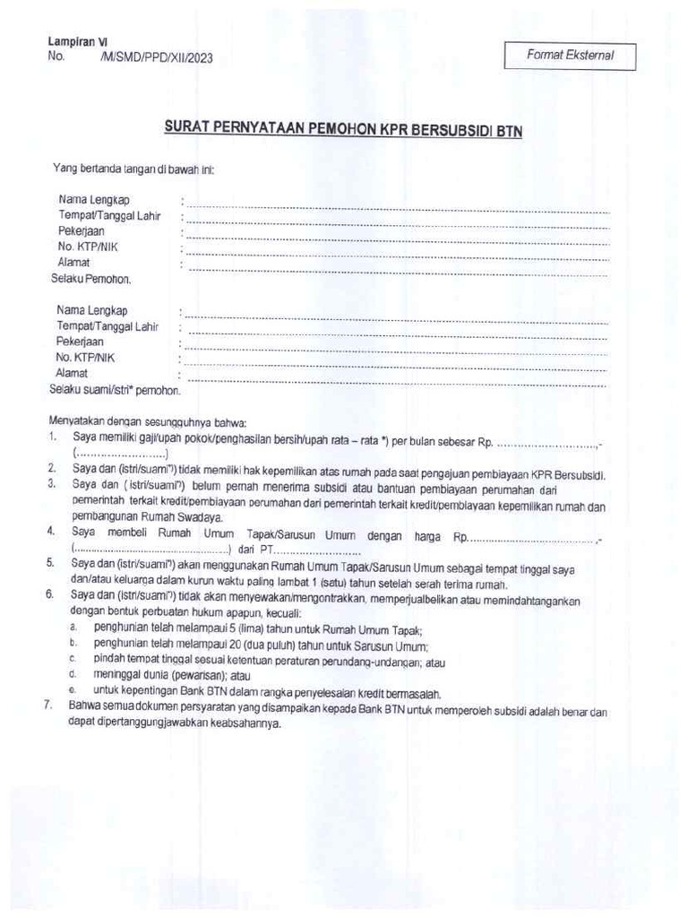 Form FLPP 2024 Untuk User BTN Konven | PDF