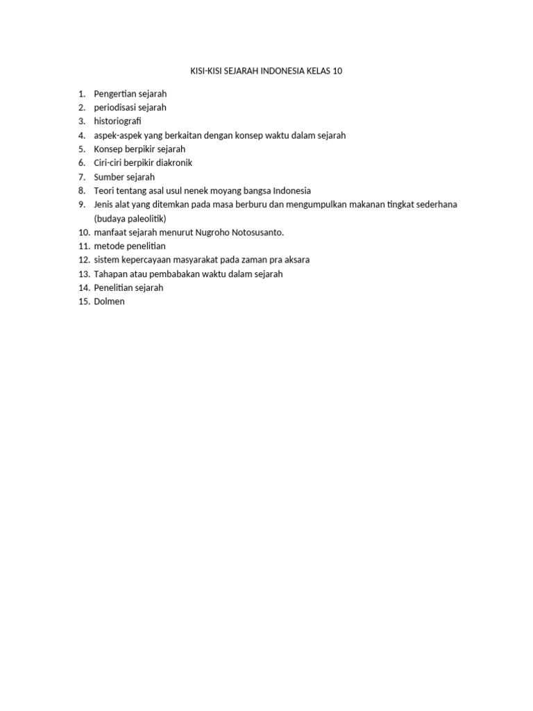 Kisi-Kisi Sejarah Indonesia Kelas 10 Semester 1 | PDF | Ilmu Sosial | Sejarah