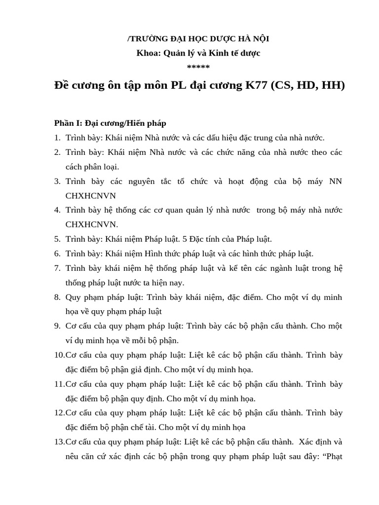 Đề cương môn PLĐC K77 | PDF