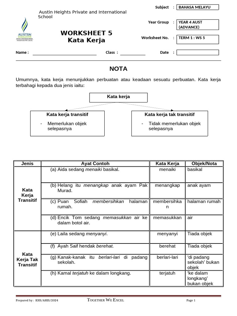 Worksheet Kata Kerja Tahun 4 | PDF