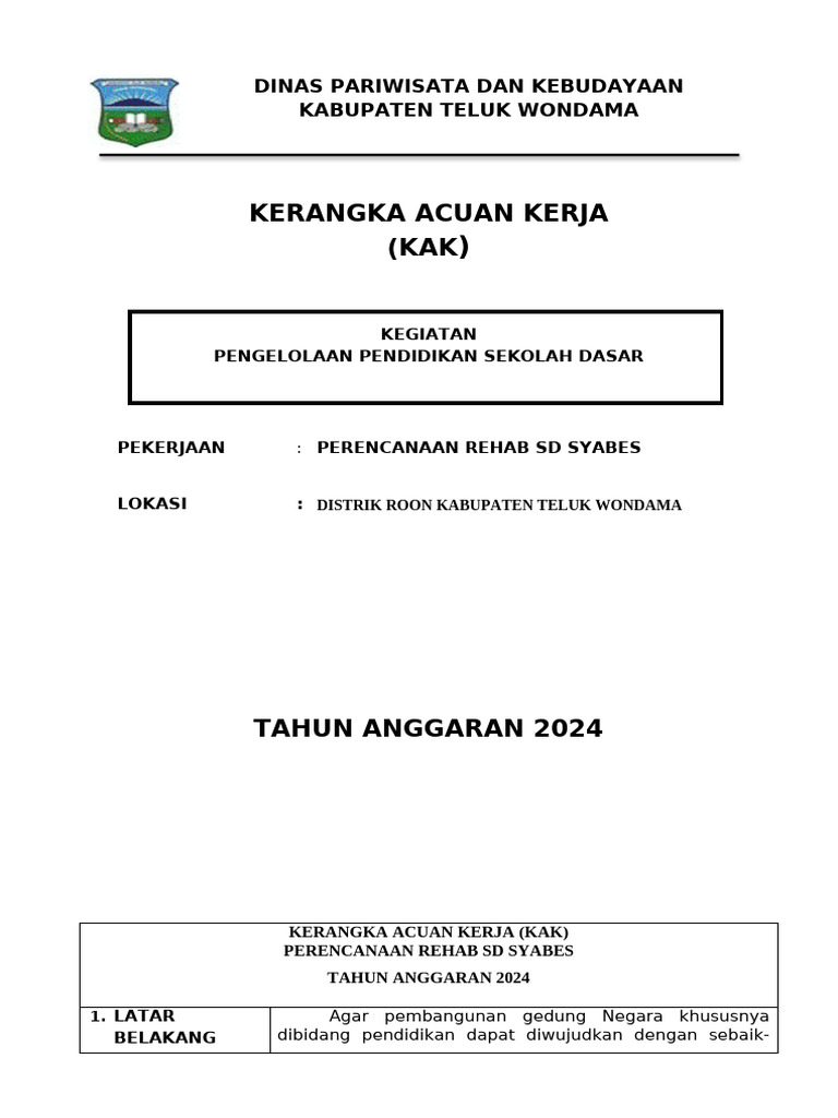 1 KAK Perencanaan Rehab SD Syabes | PDF